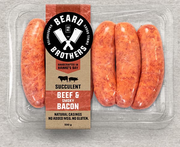 Beef & Smoky Bacon Sausages - Beard BrothersBeard Brothers